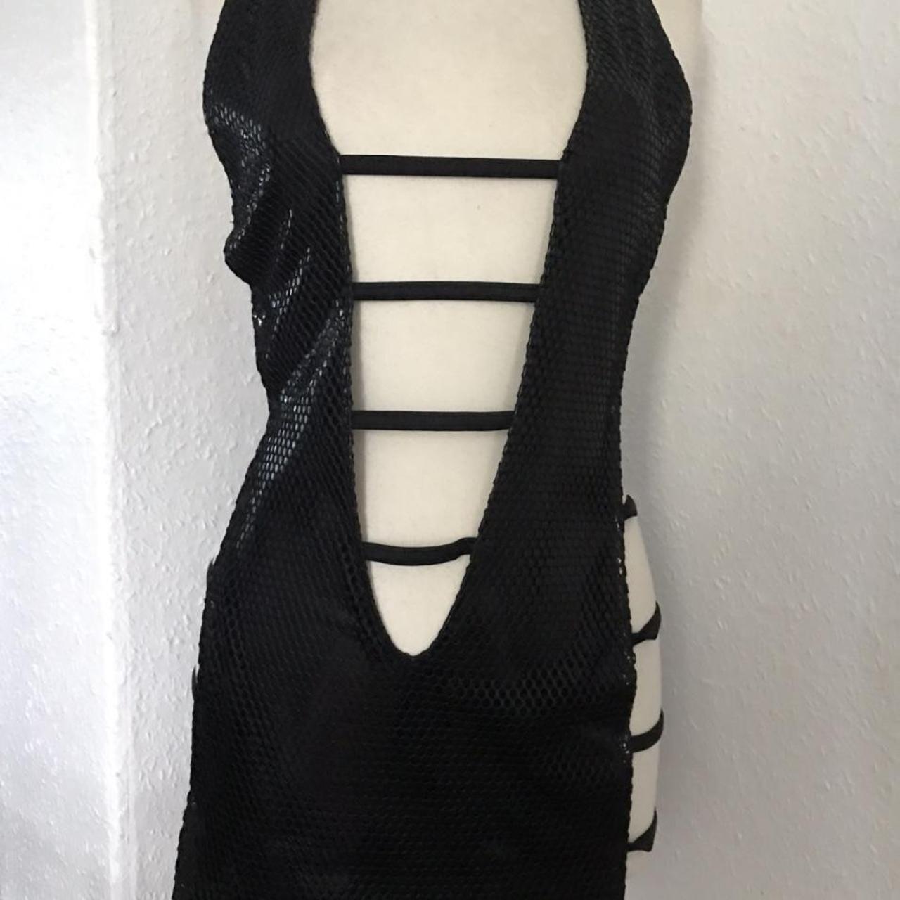 Black sheen pvc cut away mini dress Size S Brand... - Depop