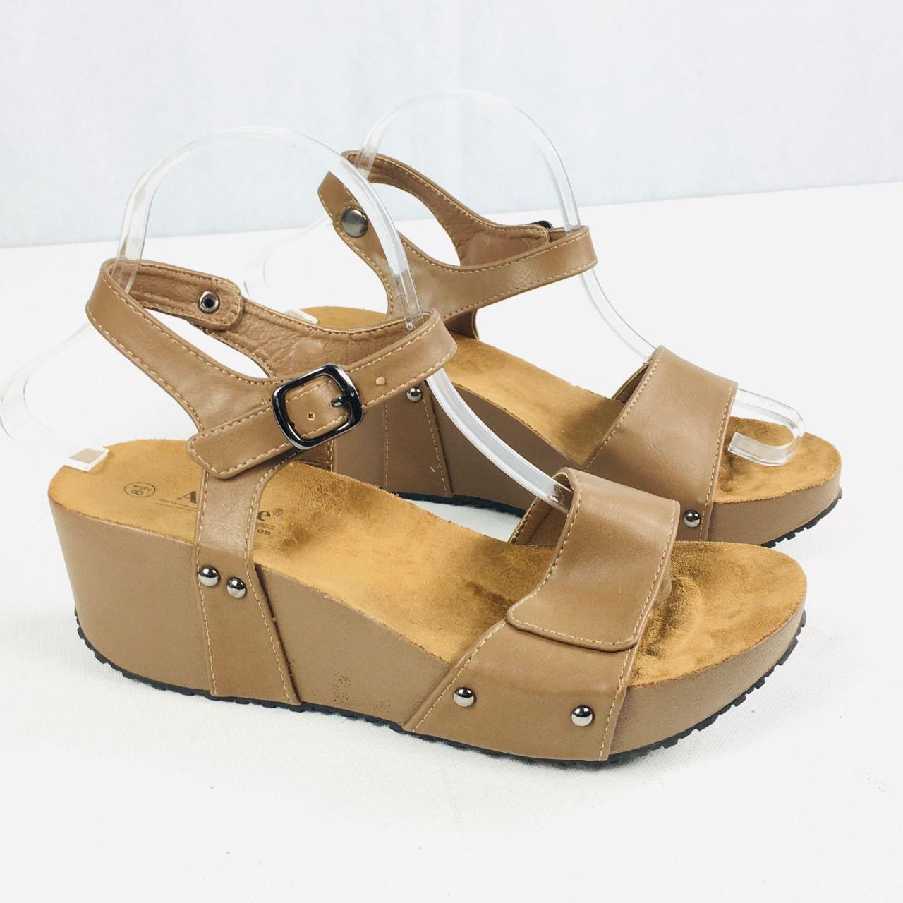 Agape Wedge Sandals tan leather Buckle Ankle... - Depop