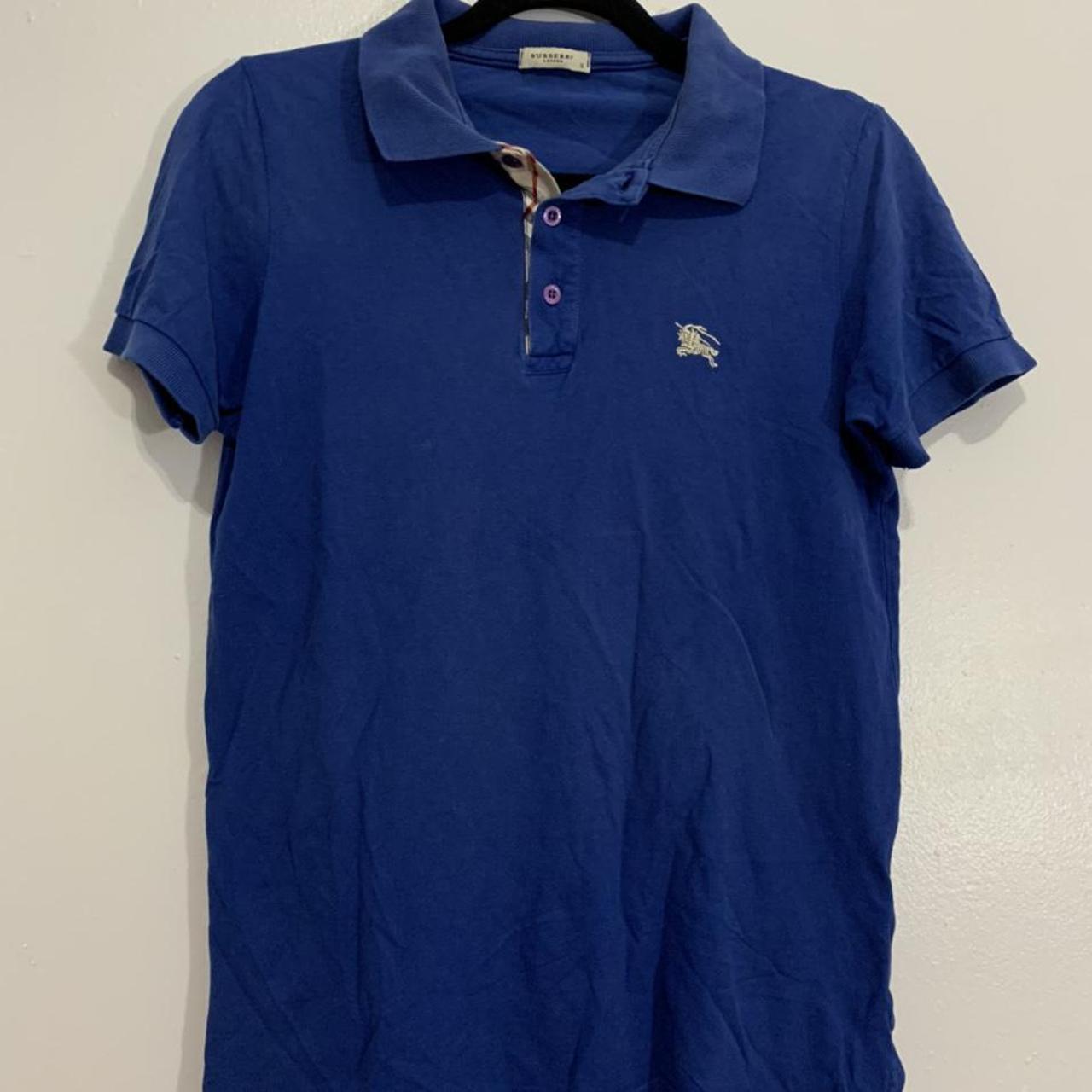 Vintage Burberry blue polo button... - Depop