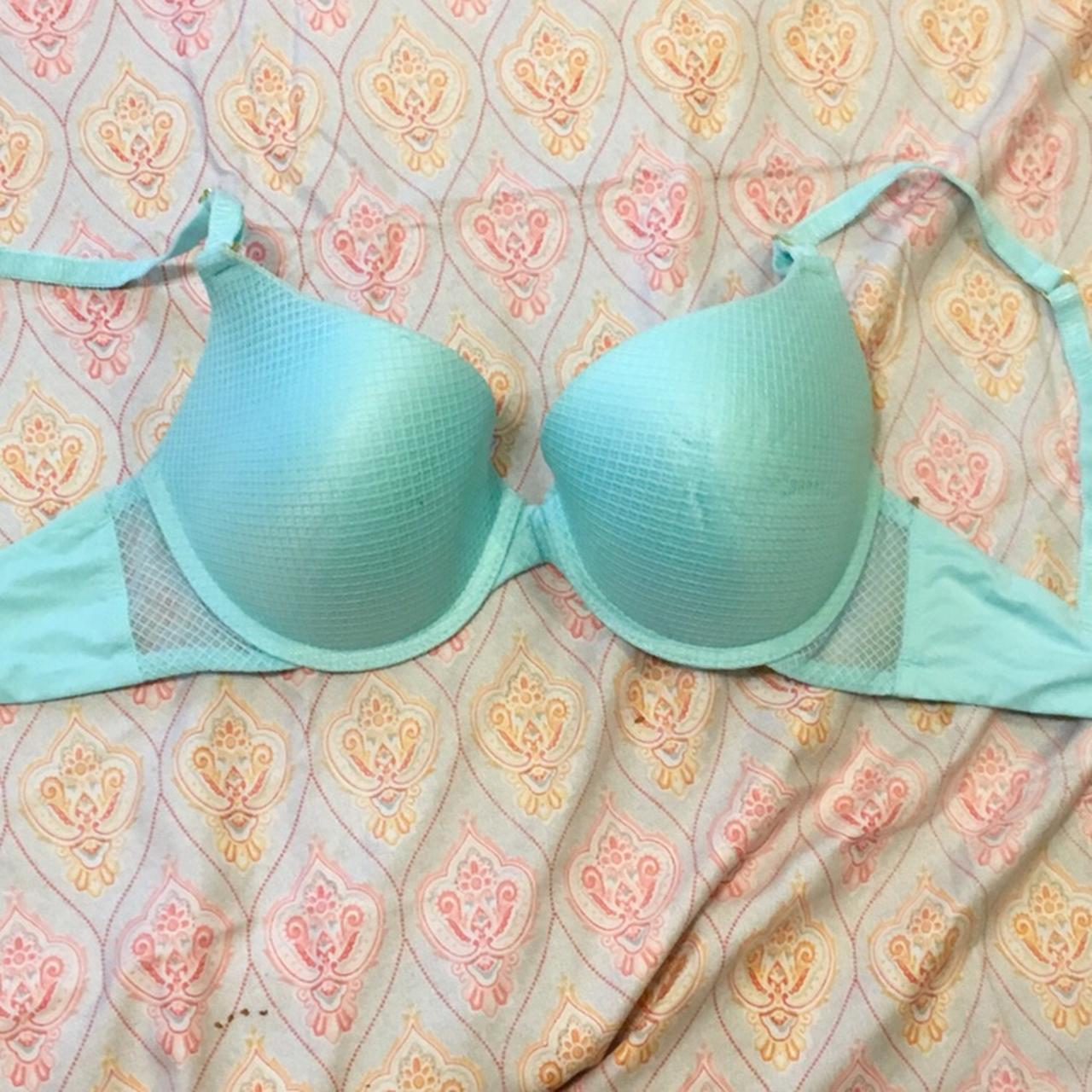 Mint green/blue bra Netting mesh overlay material... - Depop