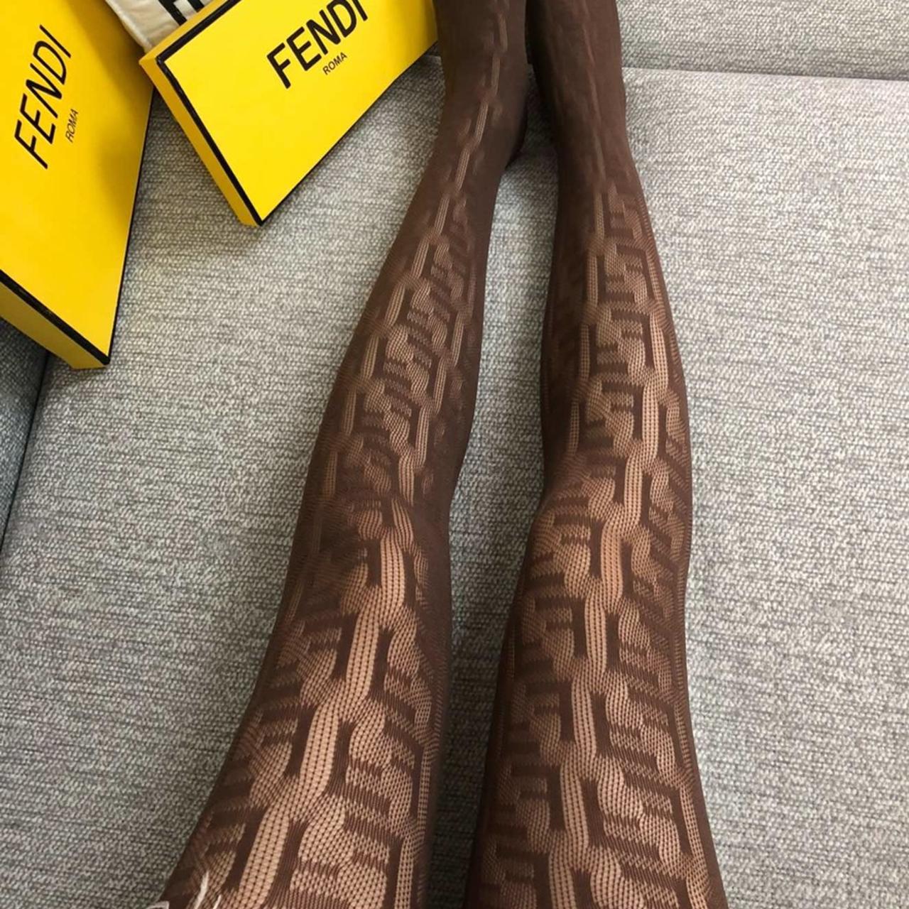 Brown Monogram Motif Fishnet Tights 🤎 •One Size... - Depop