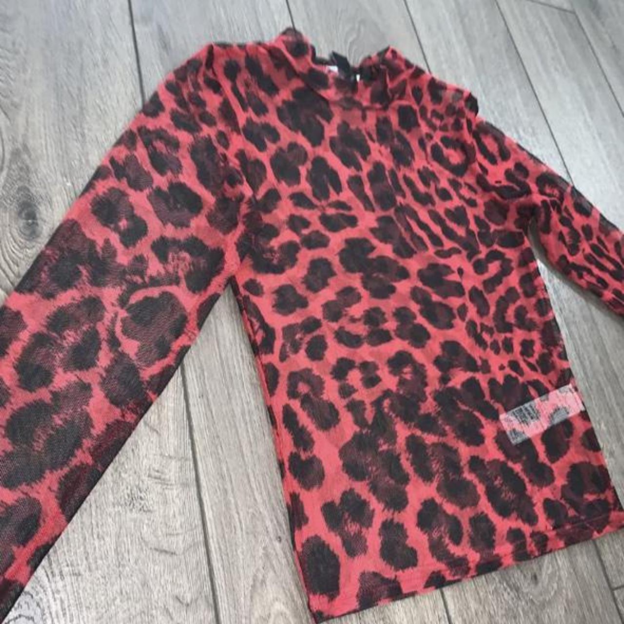 New look red leopard print mesh top - size 6 Only... - Depop