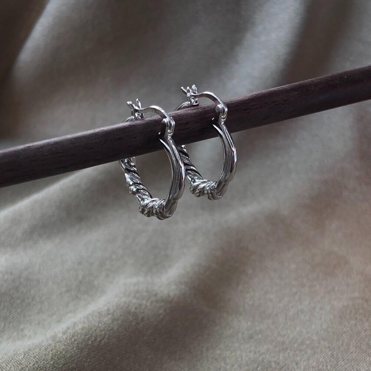 MELIA silver twisted hoops Minimalist earrings with... - Depop