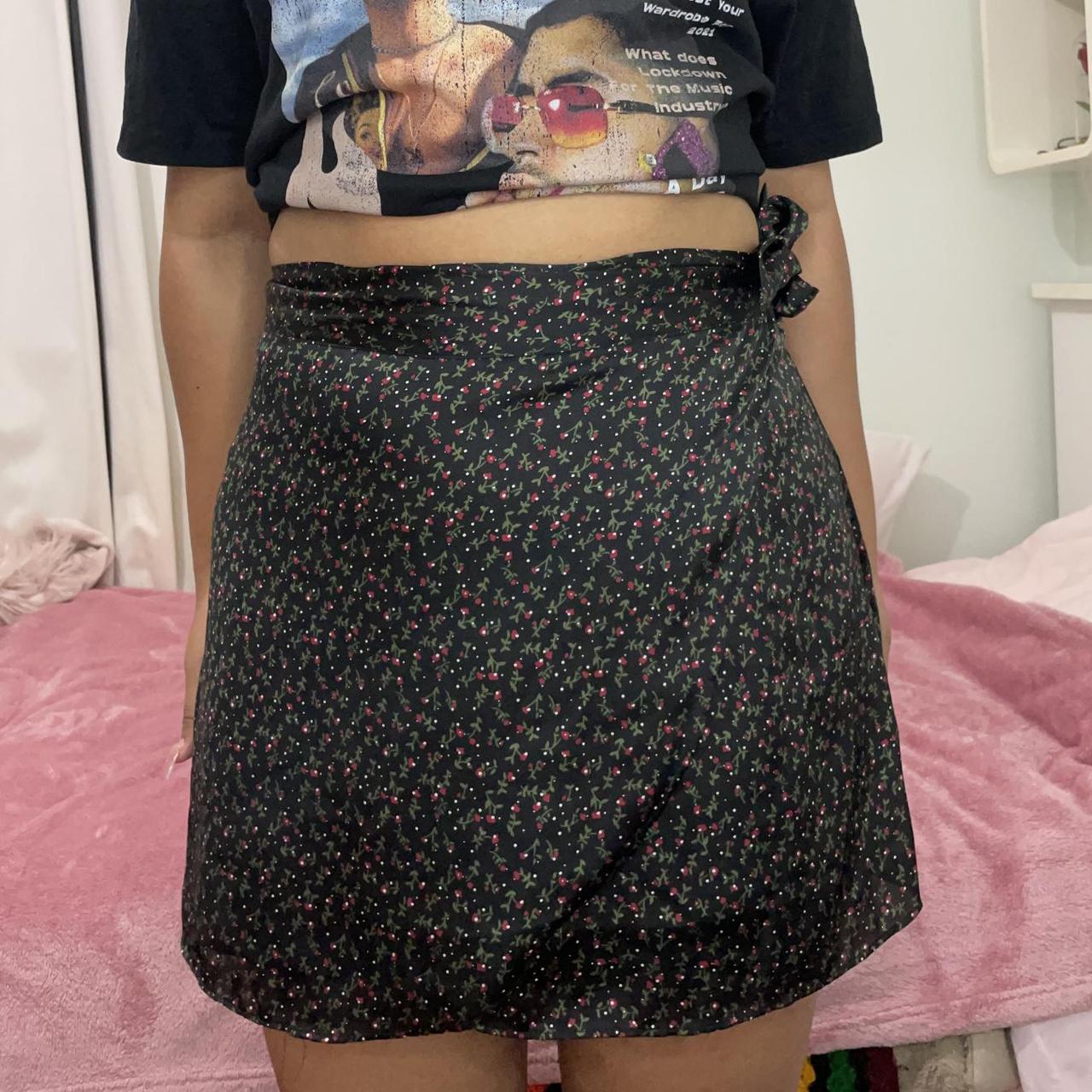 GLASSONS - Black / red ditsy floral rose print silk... - Depop