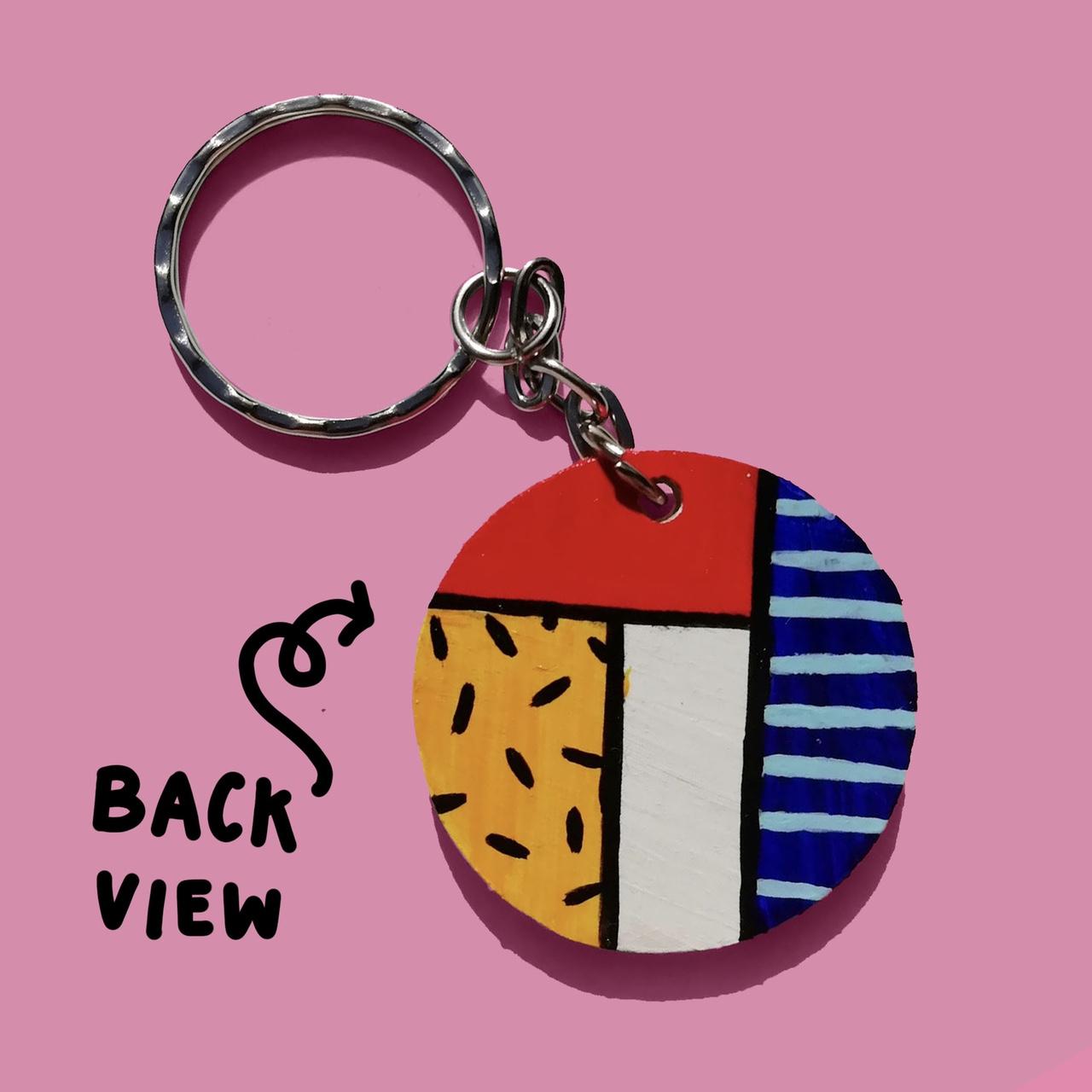 Handmade, hand painted, wooden keyring with Memphis... - Depop