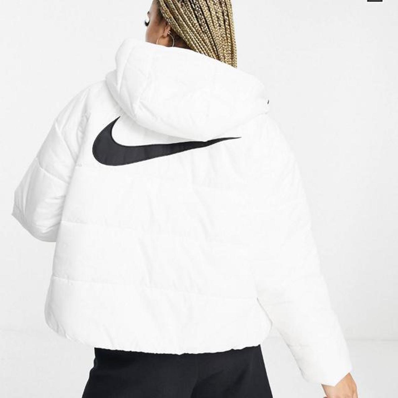 White Nike oversized Puffer Coat with black... - Depop