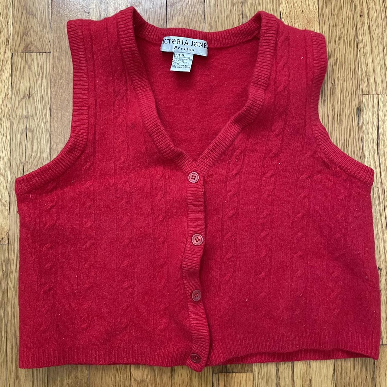 Vintage Red Cardigan/Vest. Made with 70% lambs wool.... - Depop