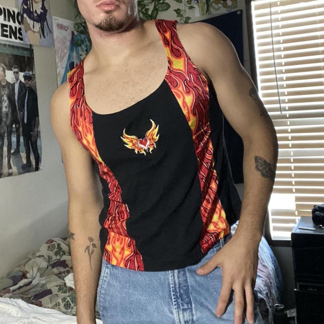 Vintage flame tank top Women’s large #streetwear... - Depop