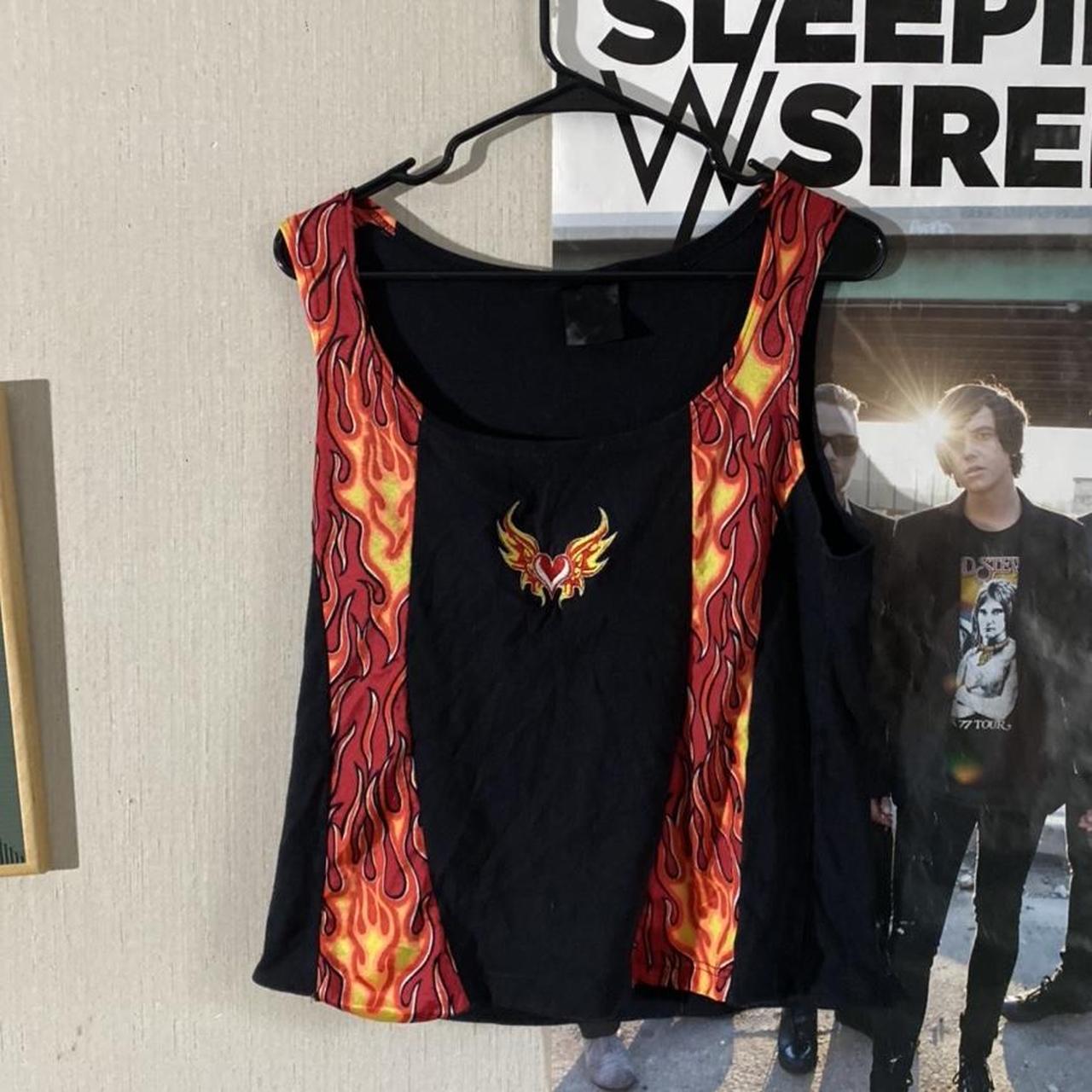 Vintage flame tank top Women’s large #streetwear... - Depop