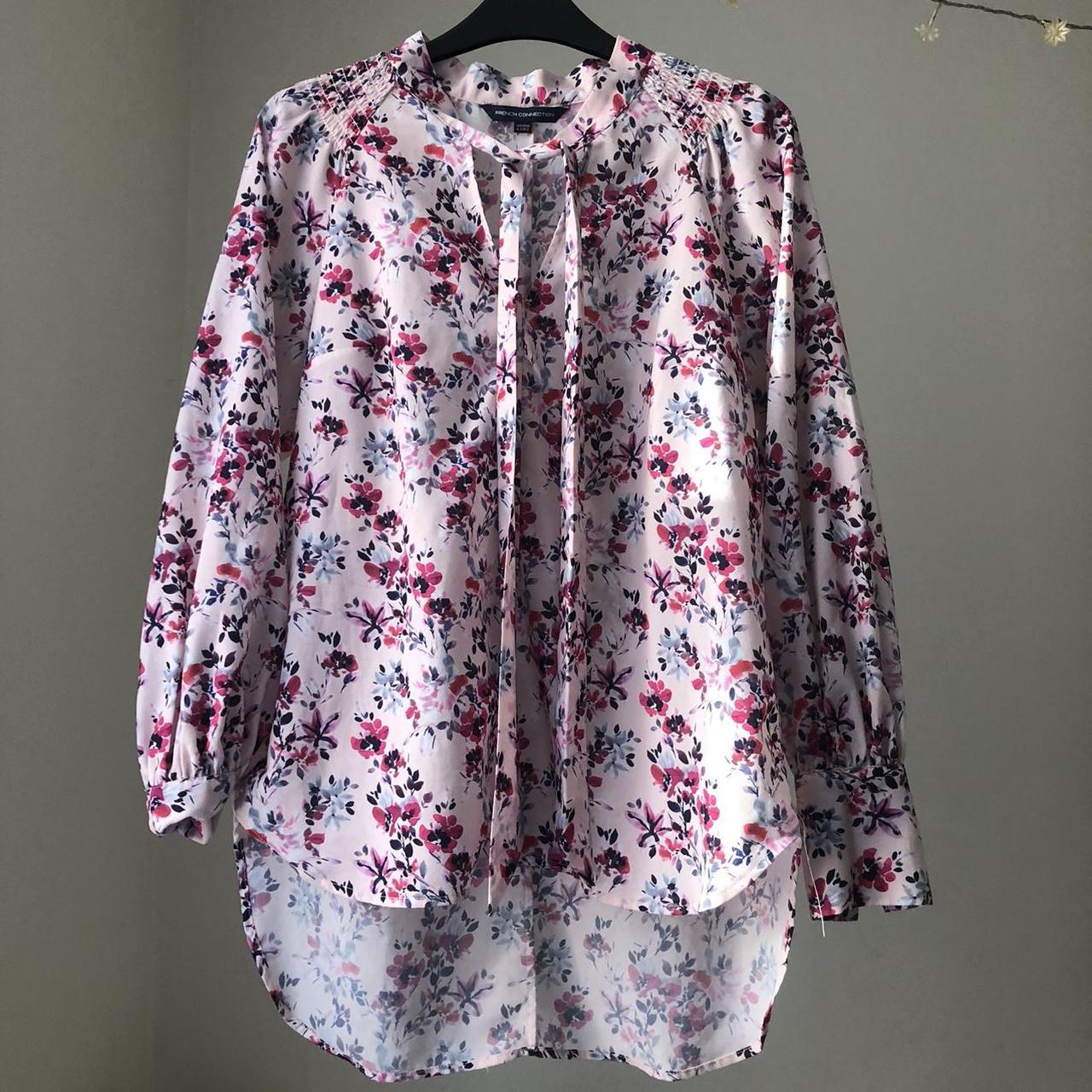 FRENCH CONNECTION floral pink blouse with ribbon tie... - Depop