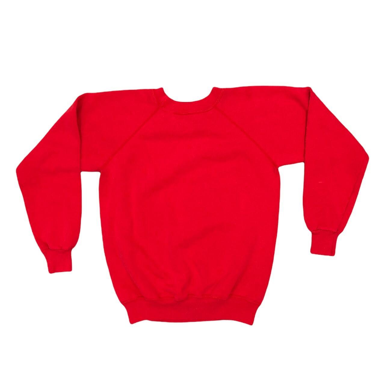 Vintage 80s Red Hanes Blank Crewneck Sweater Size:... - Depop