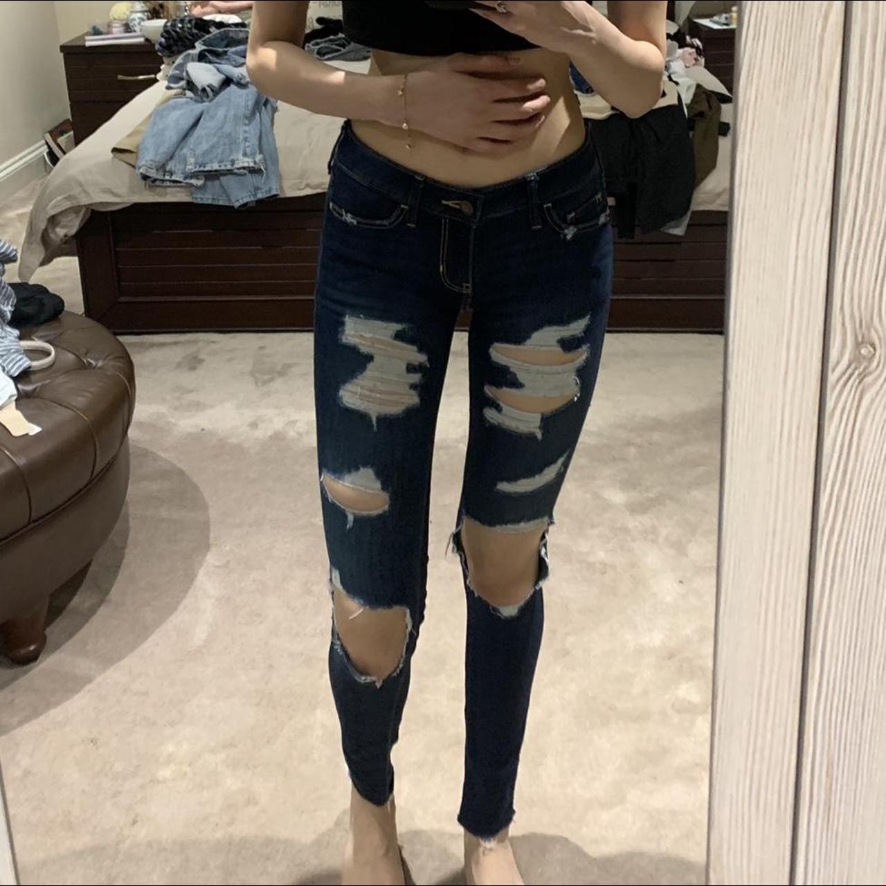 Low rise ripped skinny jeans from hollister, w24.... - Depop