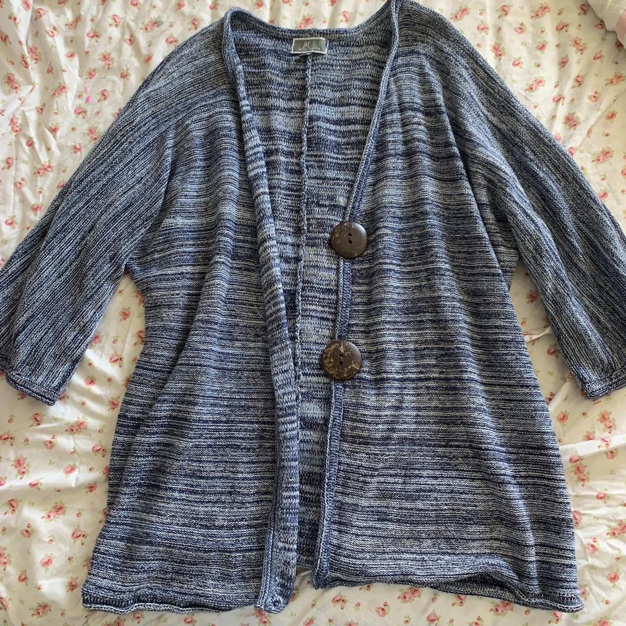 JM Collection Women's Blue and White Cardigan | Depop