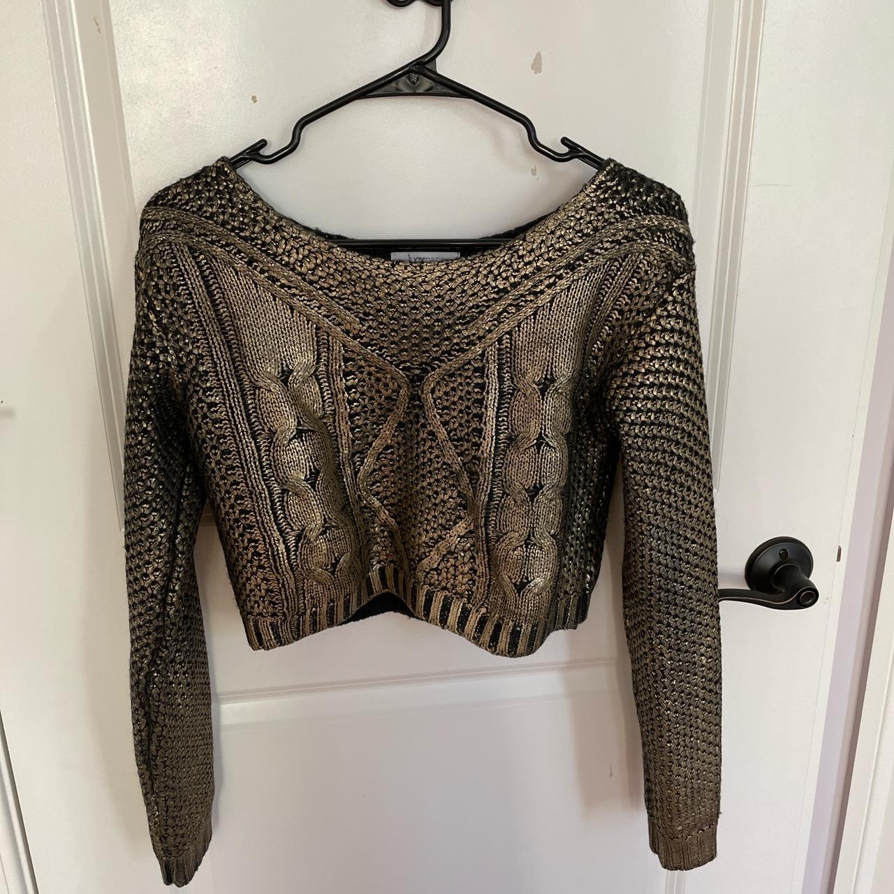 Metallic gold cropped sweater with a black back... - Depop