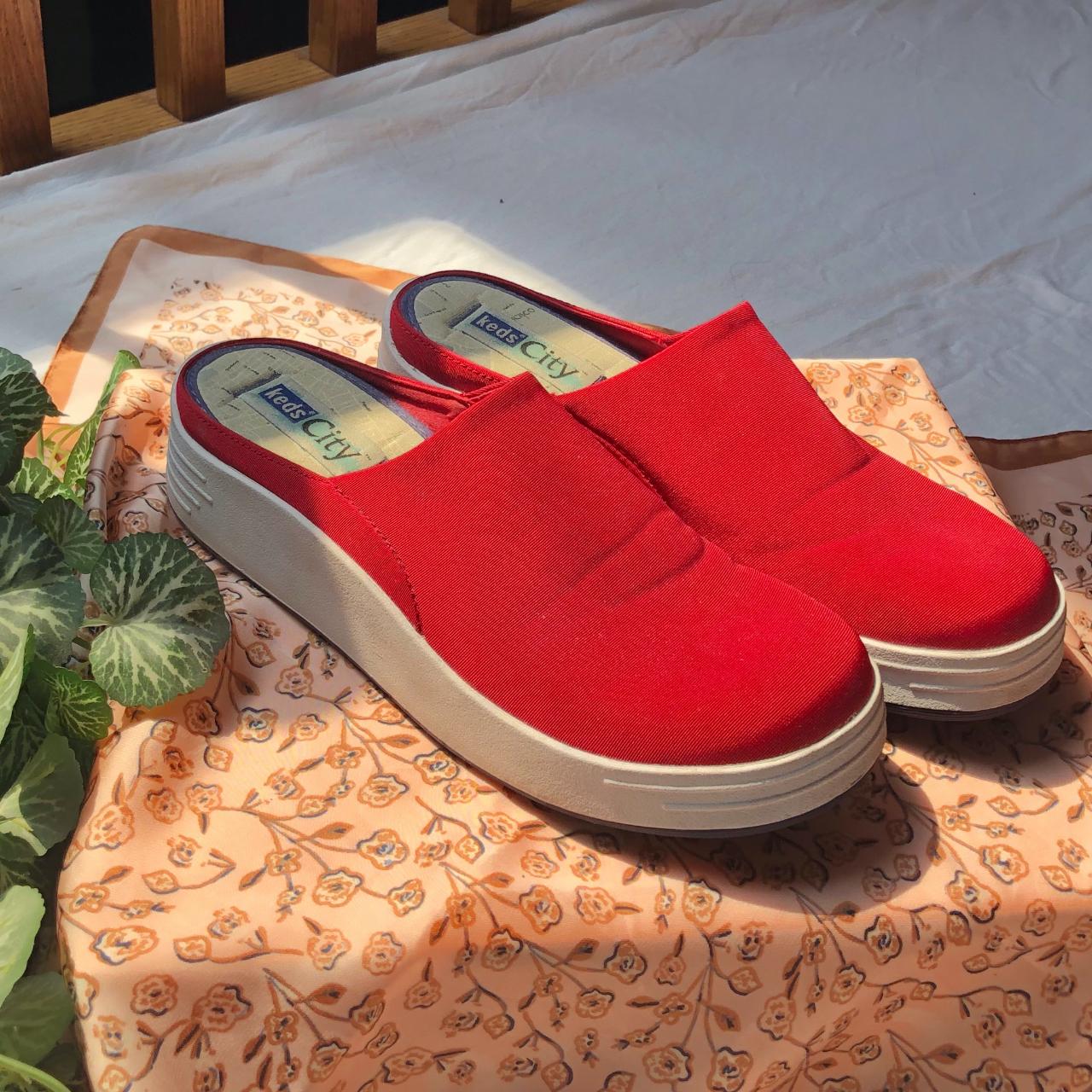 Adorable red wedge slip on Keds!! Made out of... - Depop