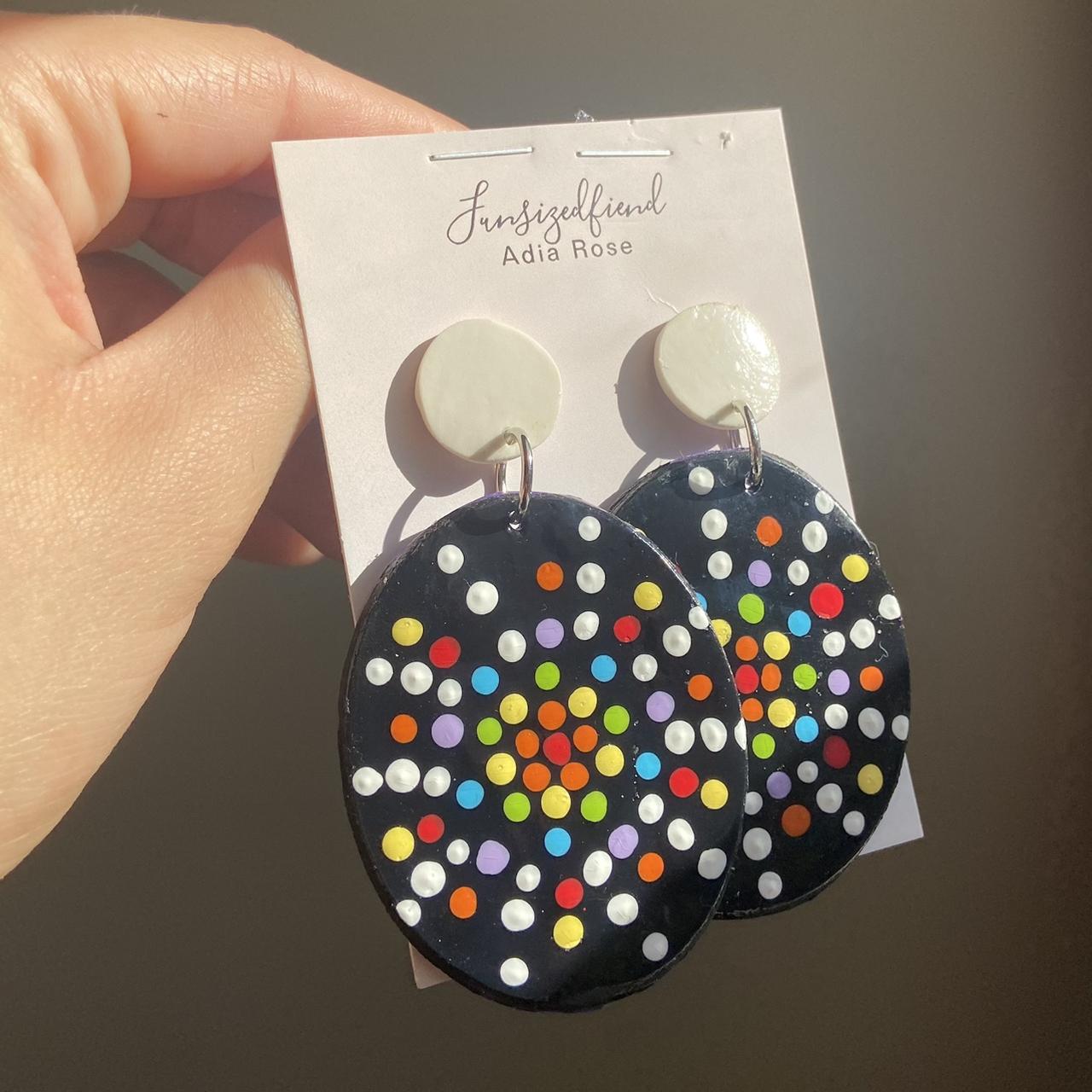 Hand painted Polymer Clay Dot Earrings 🌈 They hang... - Depop