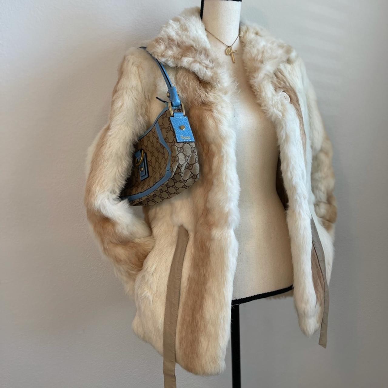 Split End White & Beige Fur Coat Size Medium... - Depop