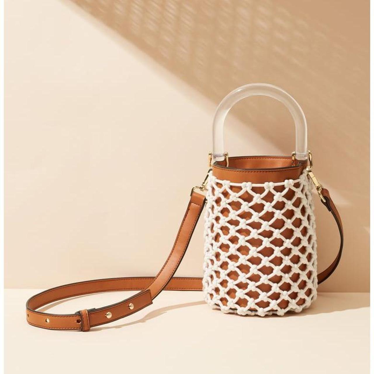 TOPSHOP String bucket bag in tan. Boho chic netting