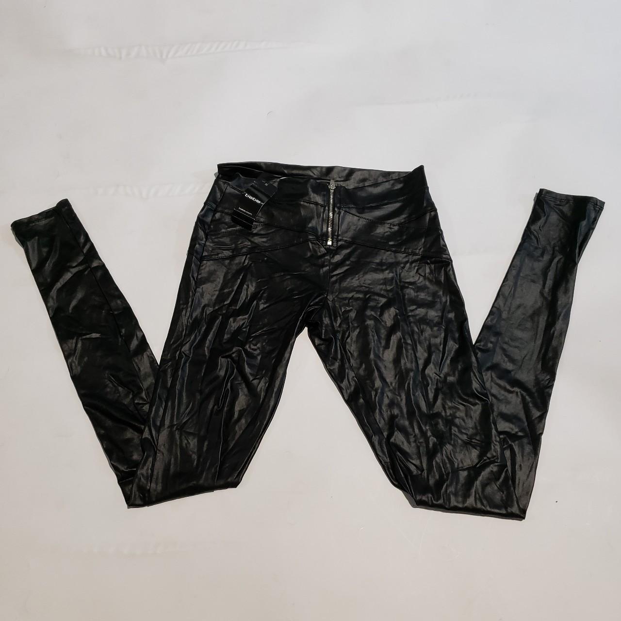 Bebe Women's Black and Silver Leggings | Depop