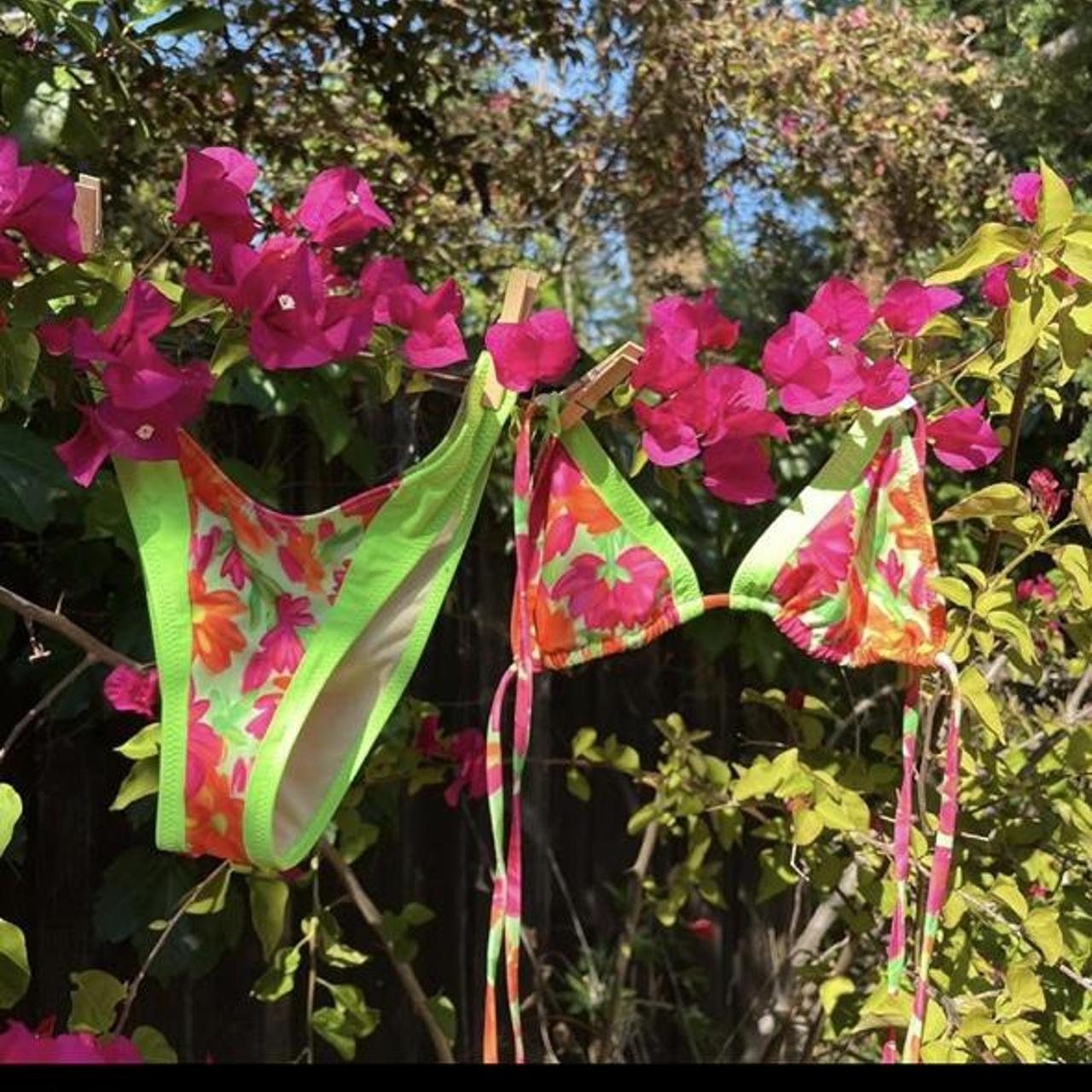 Noon Allure Bikini set, neon floral Super flattering... - Depop