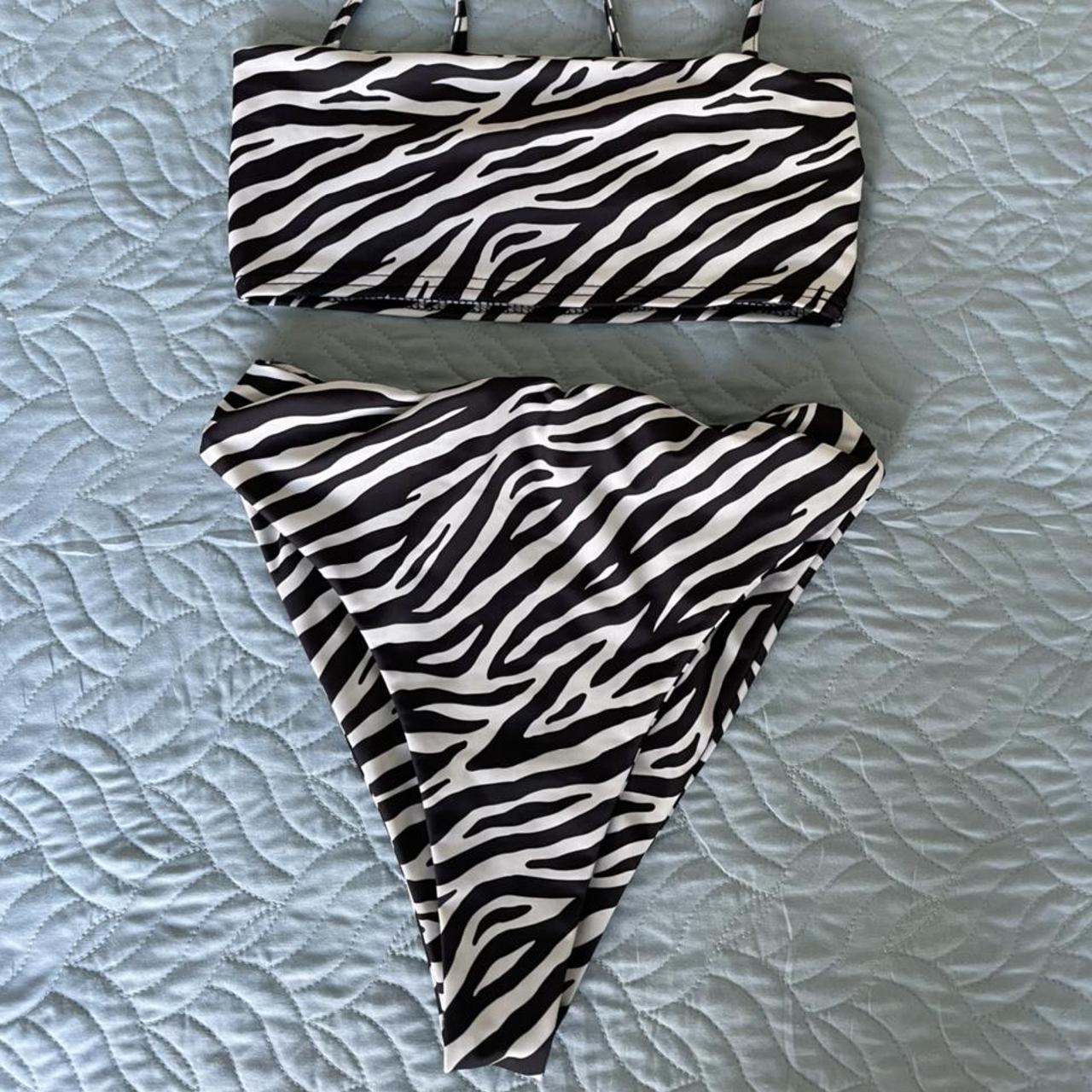 Brand new boohoo swim set in a zebra print/retro... - Depop