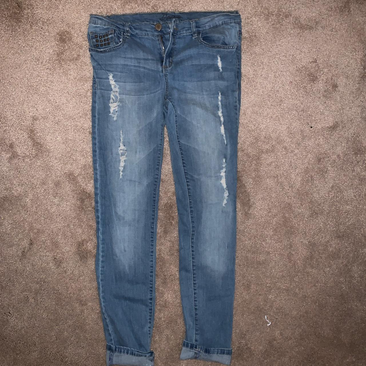 Vintage ripped jeans with stones on pocket #jeans... - Depop