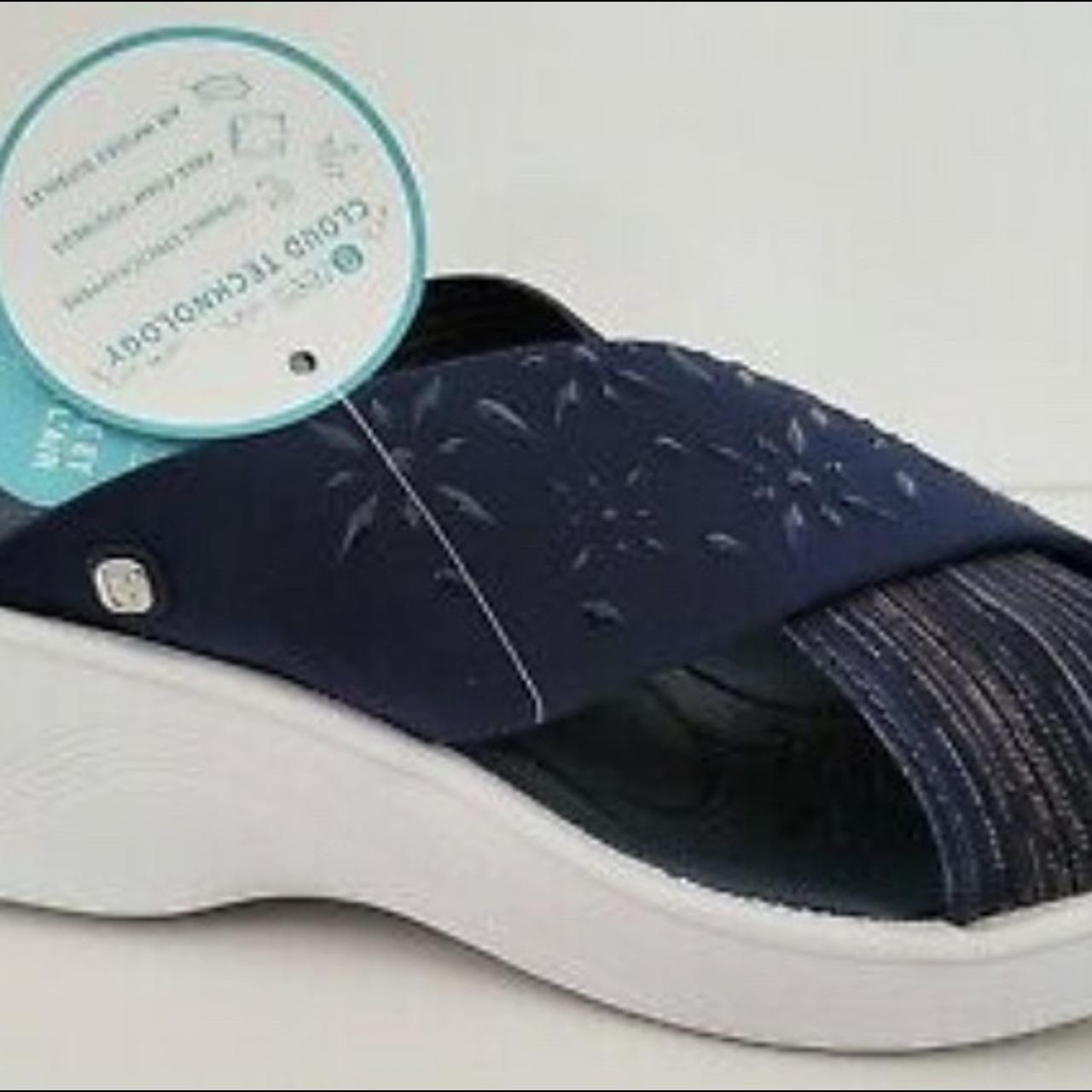 Bzees Nvy Blue Diamond X-band Comfort Wedge Slide 6W... - Depop