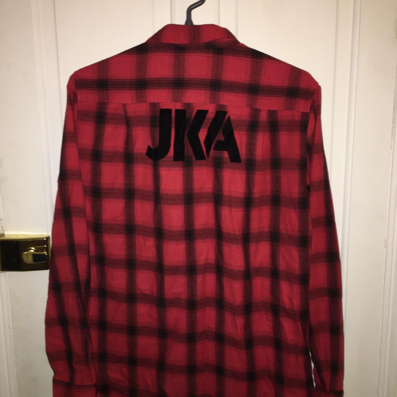 JKA red and black flannel shirt Size medium fits... - Depop