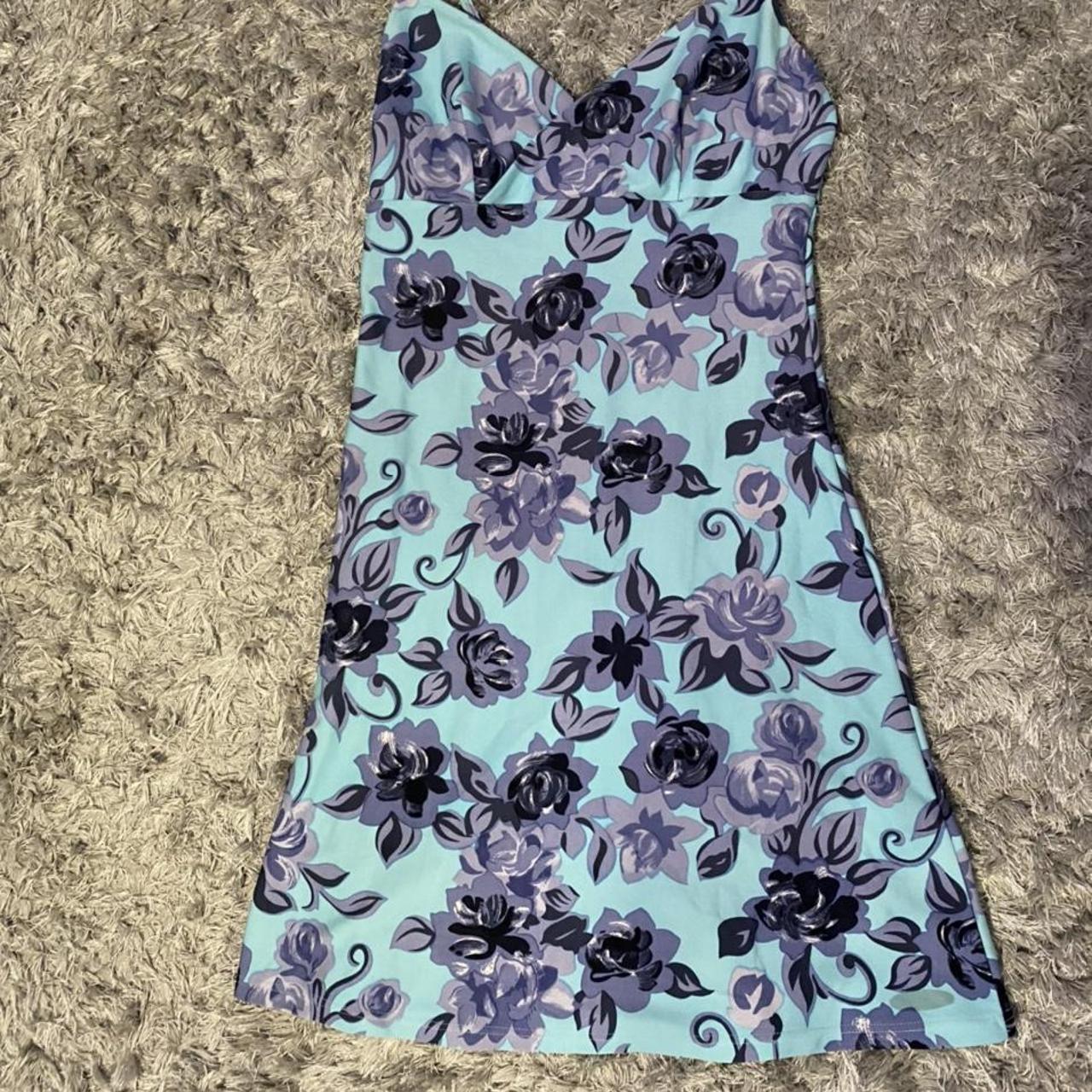 floral mini dress, the tag is very faded not sure... - Depop
