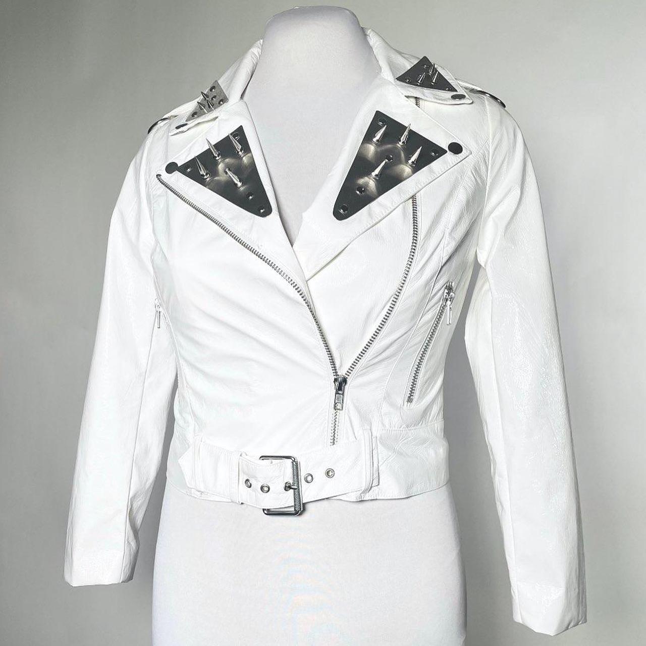 Vinyl pvc shiny white vegan moto jacket by Mode... - Depop