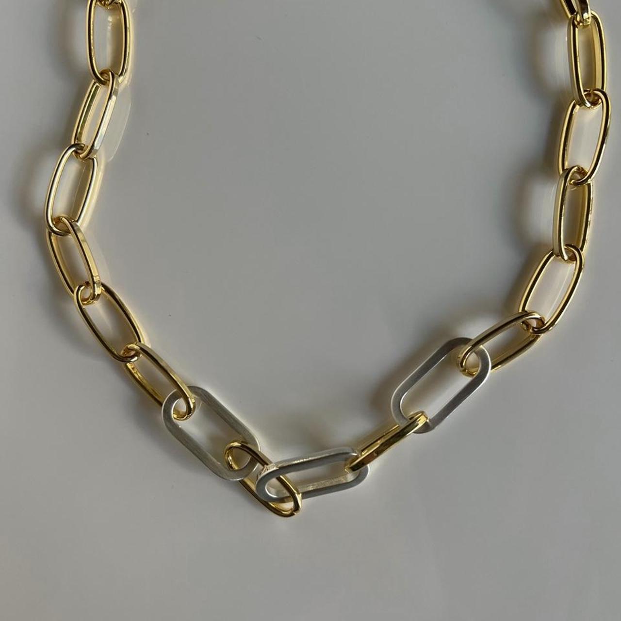 Gold + silver chain necklace 18” long 🤍 18k gold... - Depop