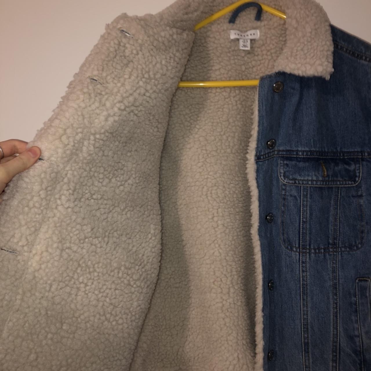 Blue denim fluffy jacket from topshop Worn once... - Depop
