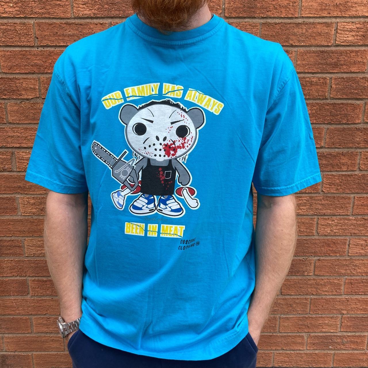 Obscene clothing graphic t-shirt blue size xl. This... - Depop