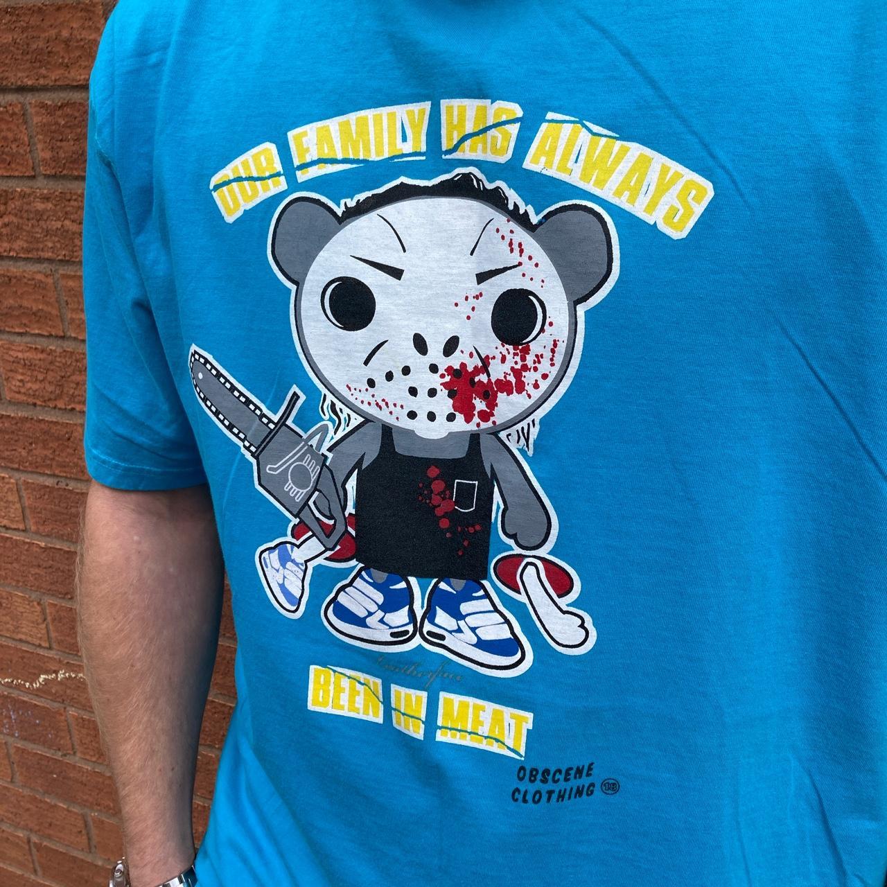 Obscene clothing graphic t-shirt blue size xl. This... - Depop