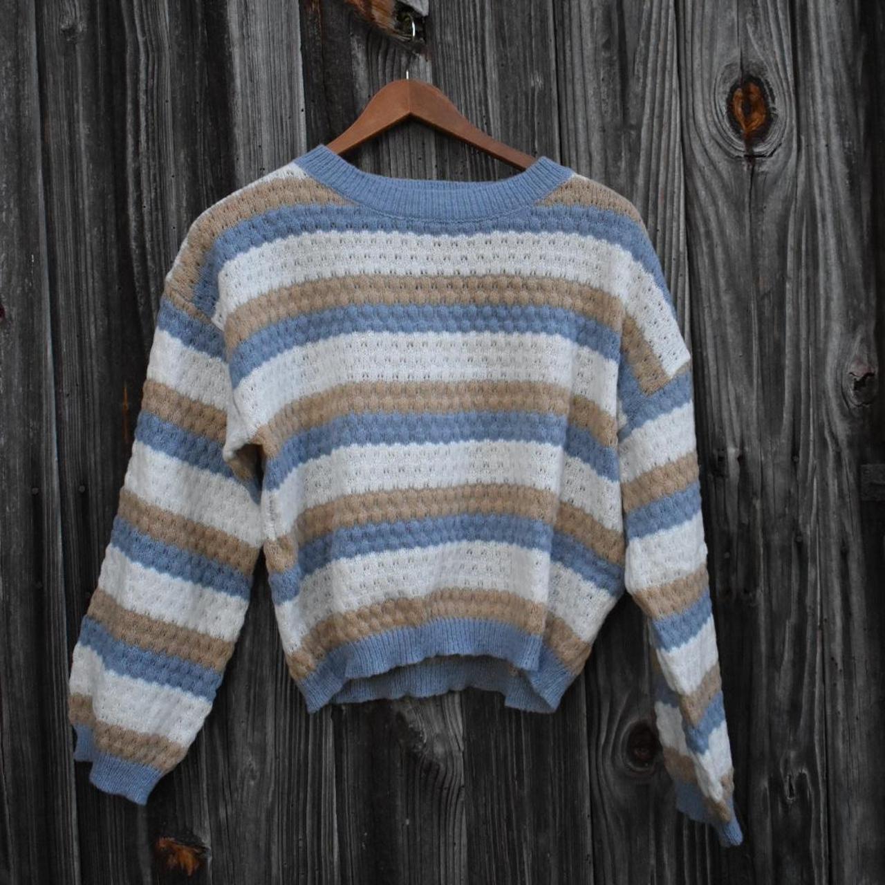 The cutest fall knit sweater. A soft blue, tan and... - Depop