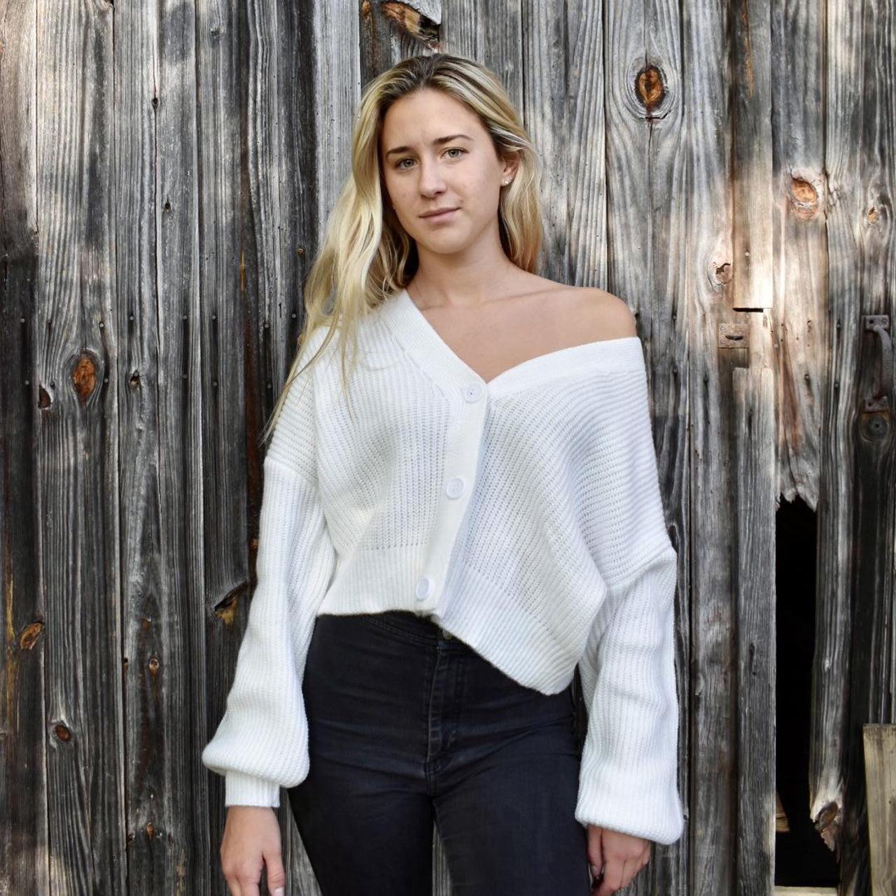 The cutest fall knit sweater. A soft white color... - Depop