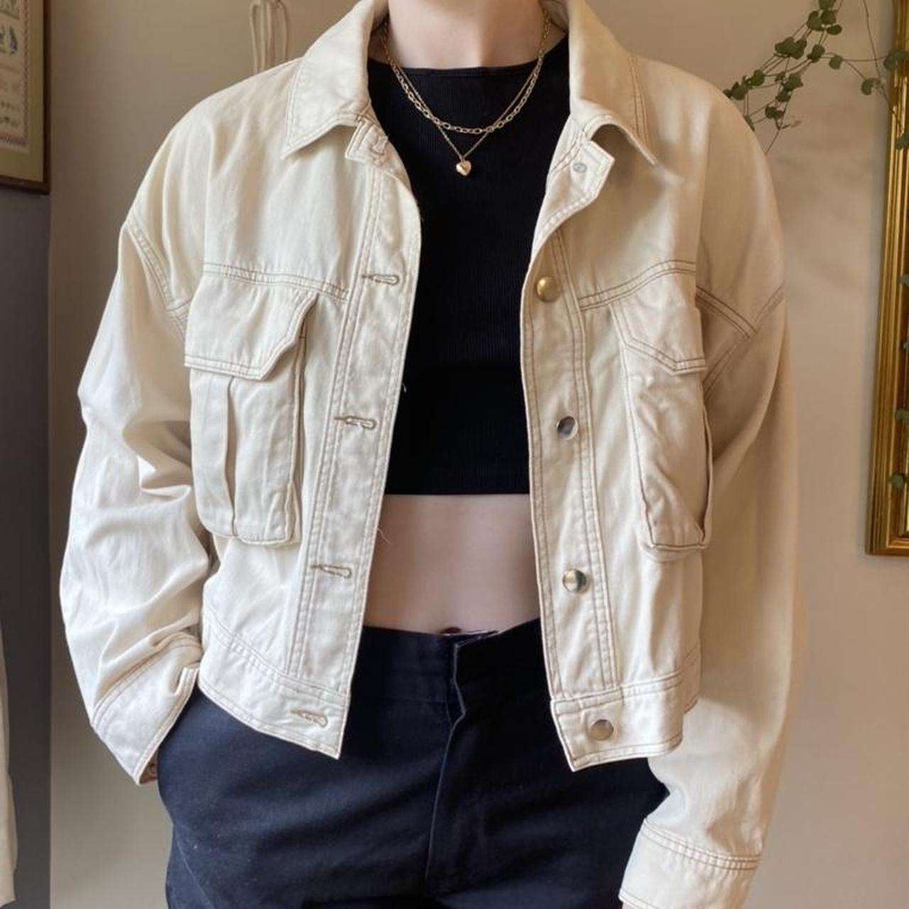 Cream lightweight cropped utility jacket. Ladies... - Depop
