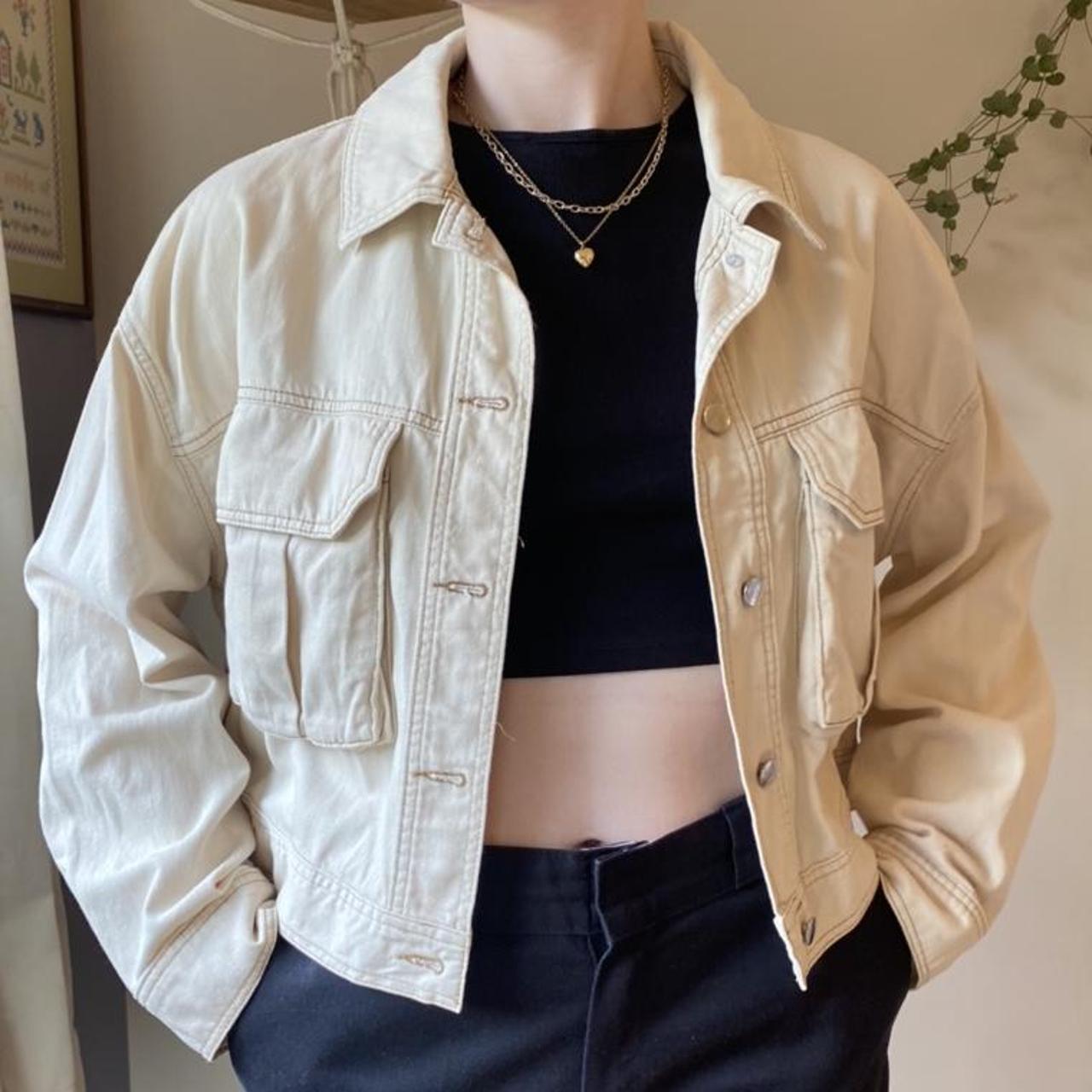 Cream lightweight cropped utility jacket. Ladies... - Depop