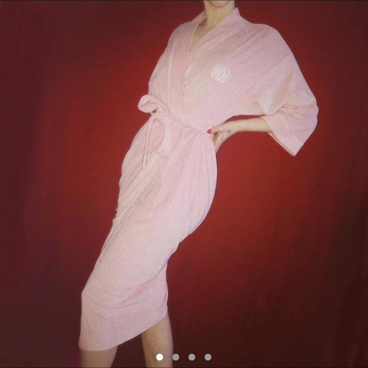 Baby Pink Velour Robe - Features midi length, waist... - Depop