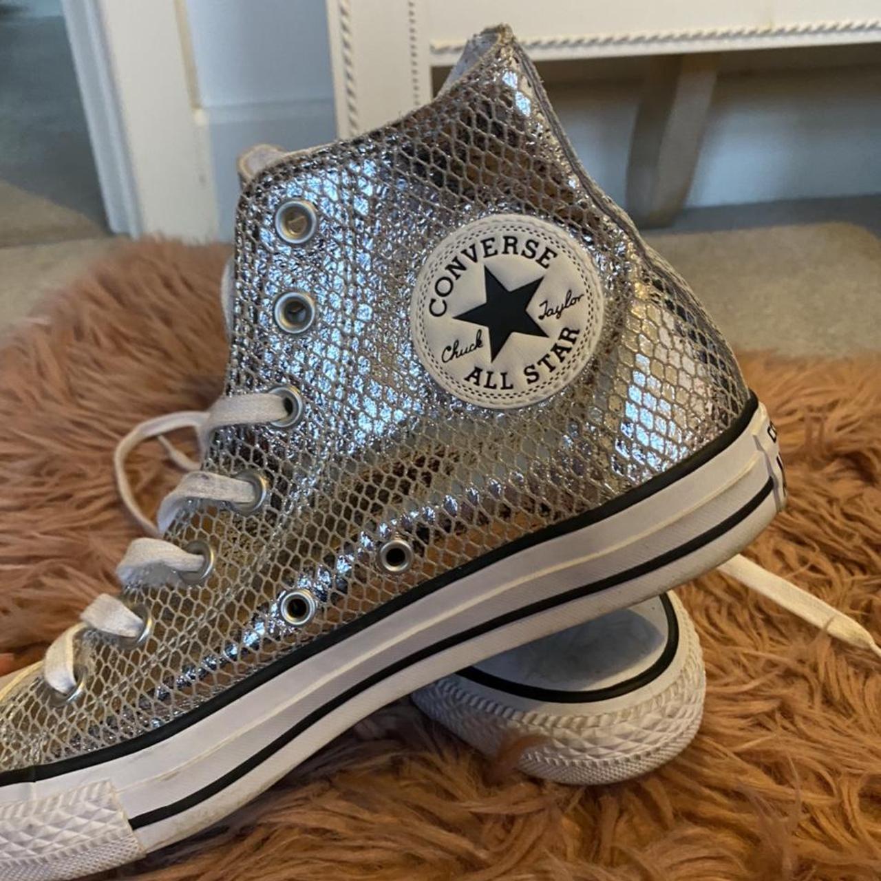 Sparkling silver high top converse. Super comfy and... - Depop