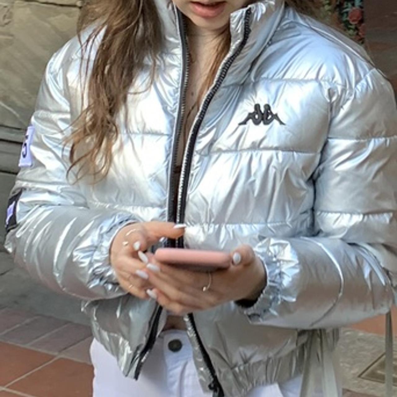 Authentic Kappa puffer in reflective silver. Size... - Depop