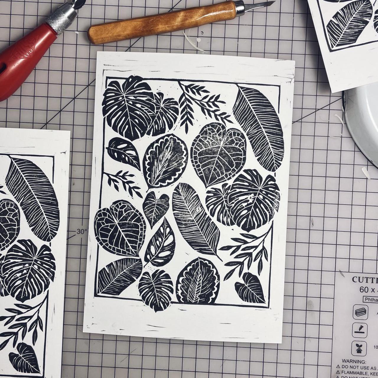 Tropical Plants • A5 Linocut Print Hand cut and hand... - Depop