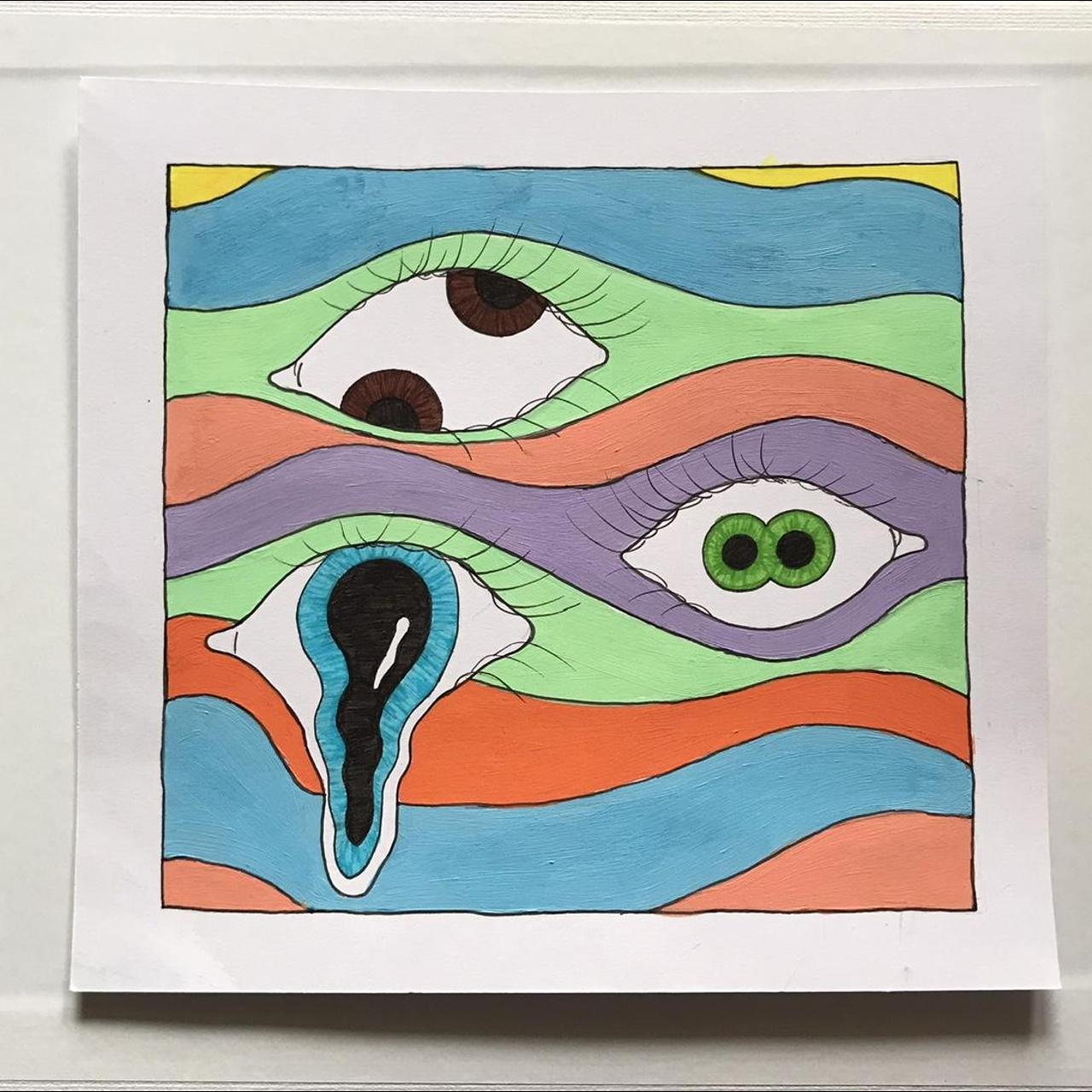 Eye drip art - Acrylic paint - Fine liner Paper - Depop