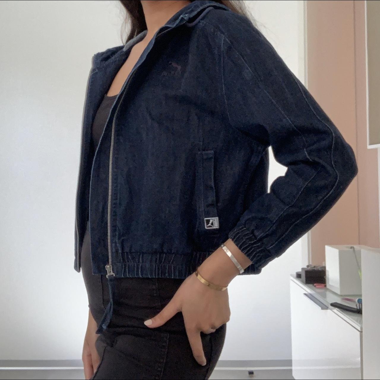 Vintage Puma Denim Cropped Track Jacket - Sporty... - Depop