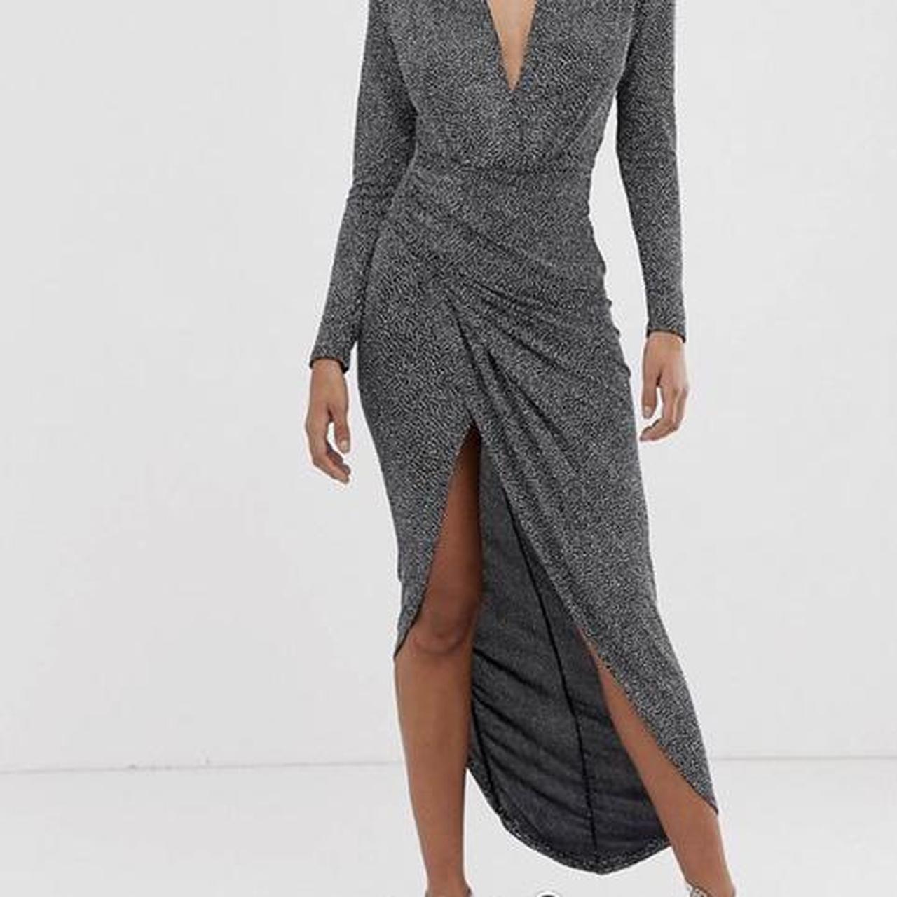 ASOS grey glitter long dress size 12 Brought and... - Depop