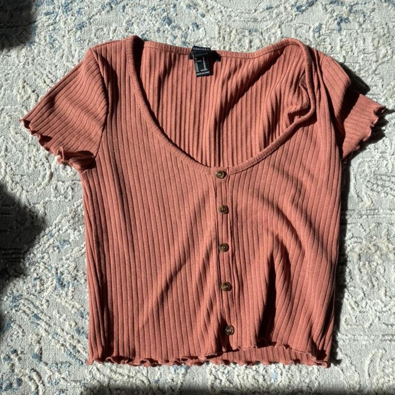 Forever 21 button up lettuce trim edge autumn orange... - Depop