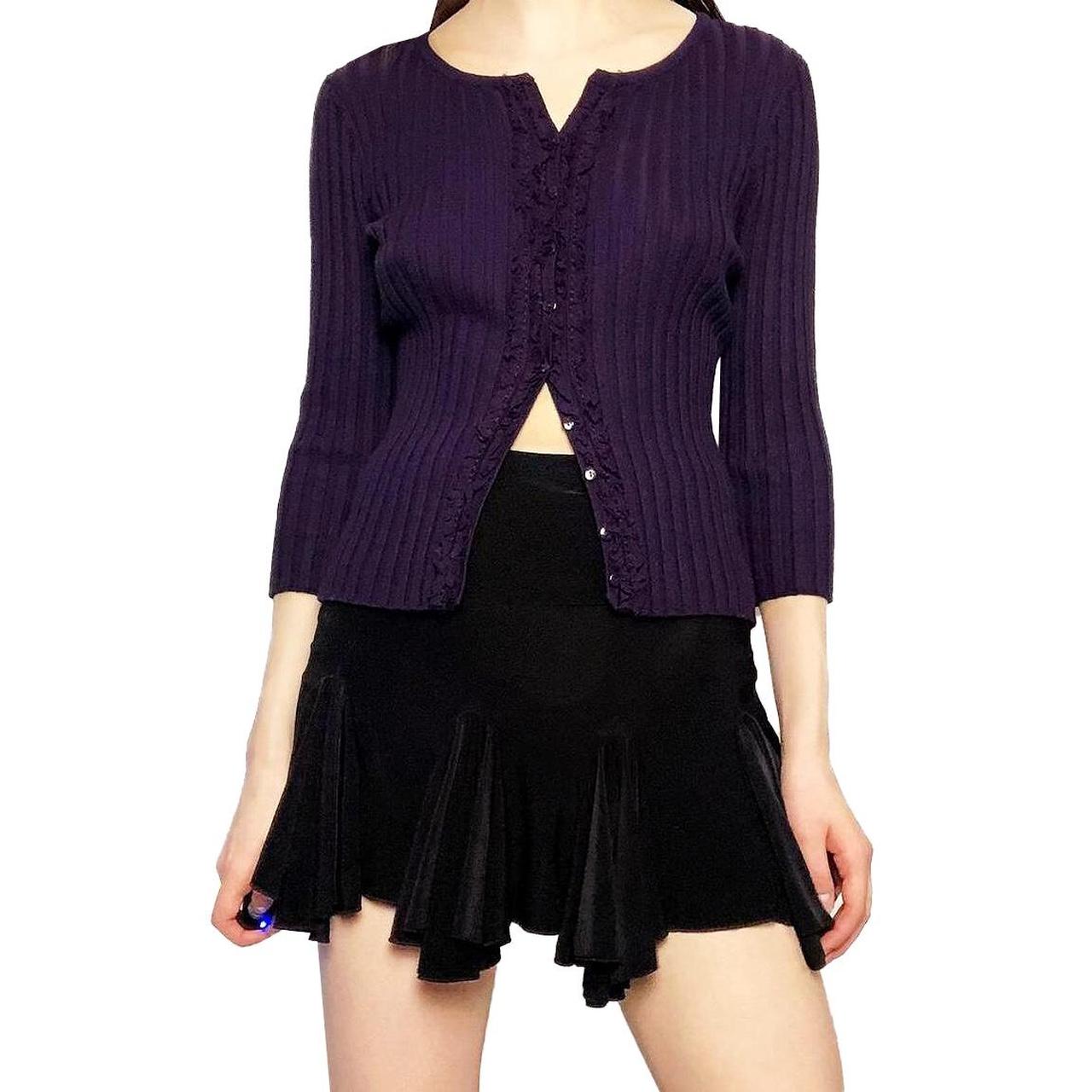 Adorable purple ribbed knit cardigan with 3/4 length... - Depop