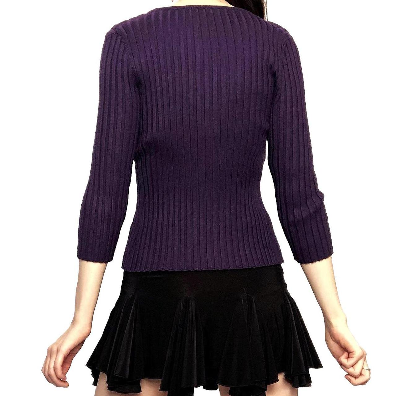 Adorable purple ribbed knit cardigan with 3/4 length... - Depop