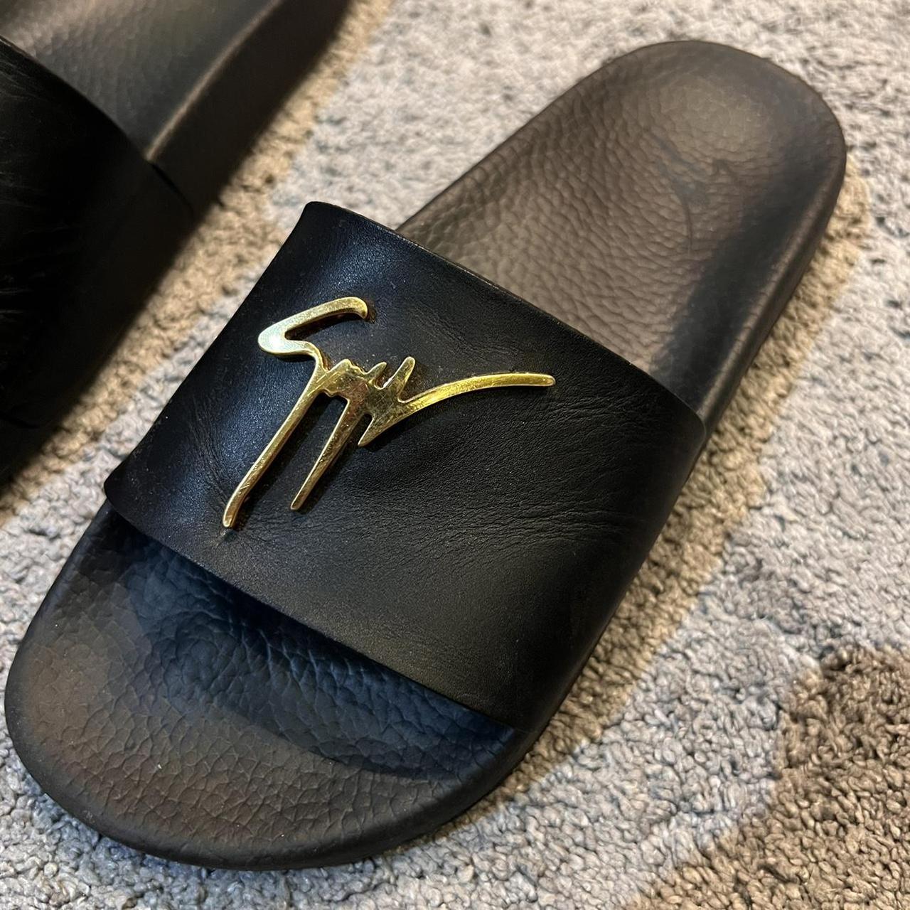 Giuseppe zanotti black signature sliders, small... - Depop