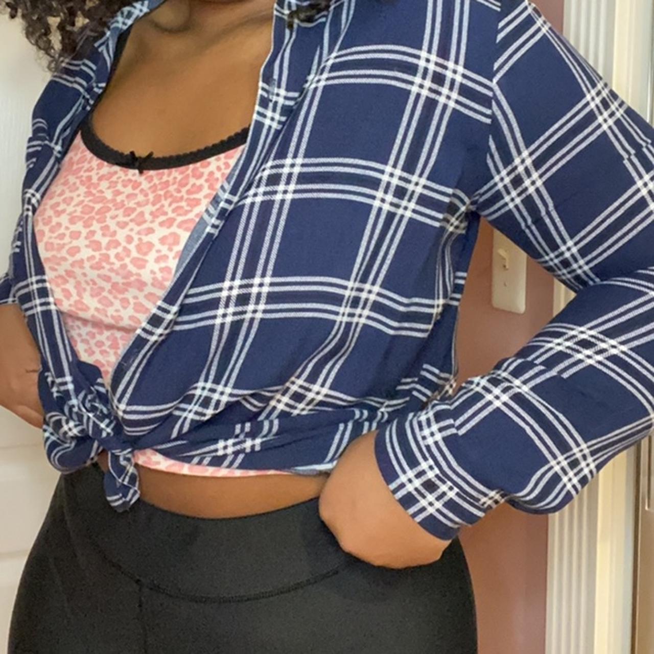 LUSH Clothing Women's Navy and White Blouse | Depop